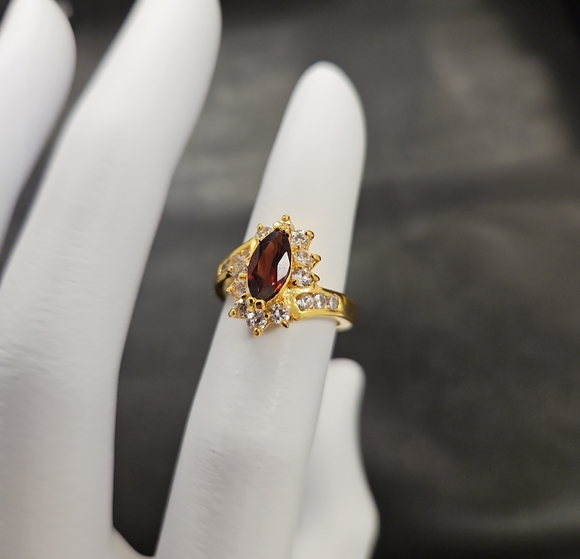 Jewelry | Goldtone Garnet Marquise Halo Ring | Poshmark